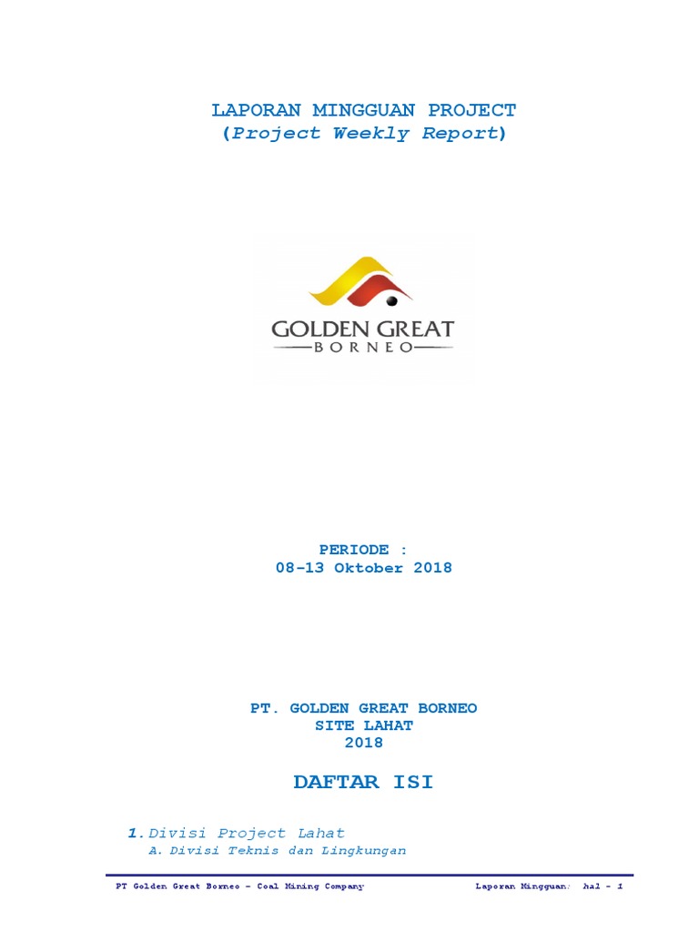 Laporan Mingguan Project (Project Weekly Report) : Daftar Isi | PDF
