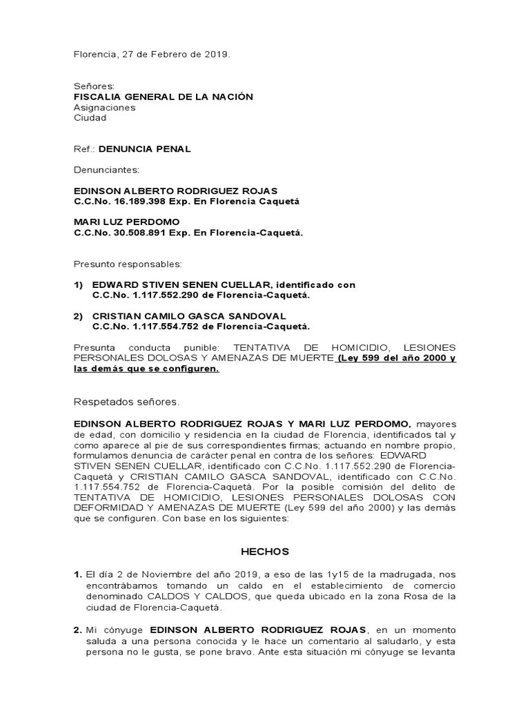 Denuncia Albertico | PDF | Homicidio | Castigos