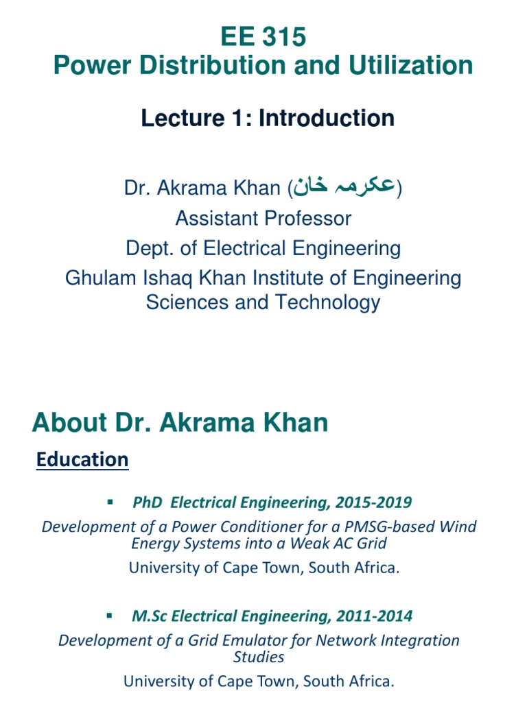 EE 315 Power Distribution and Utilization: Lecture 1: Introduction | PDF | Ac Power | Force