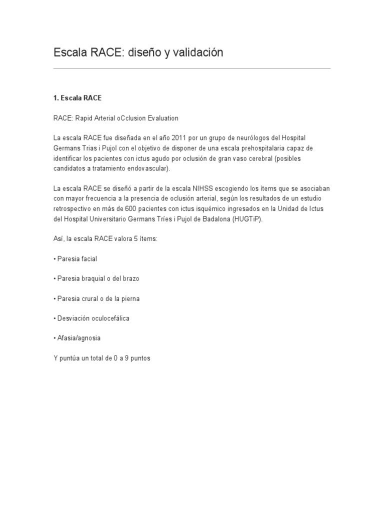 Escala RACE: Validación y Aplicación Clínica | PDF | Carrera | Isquemia