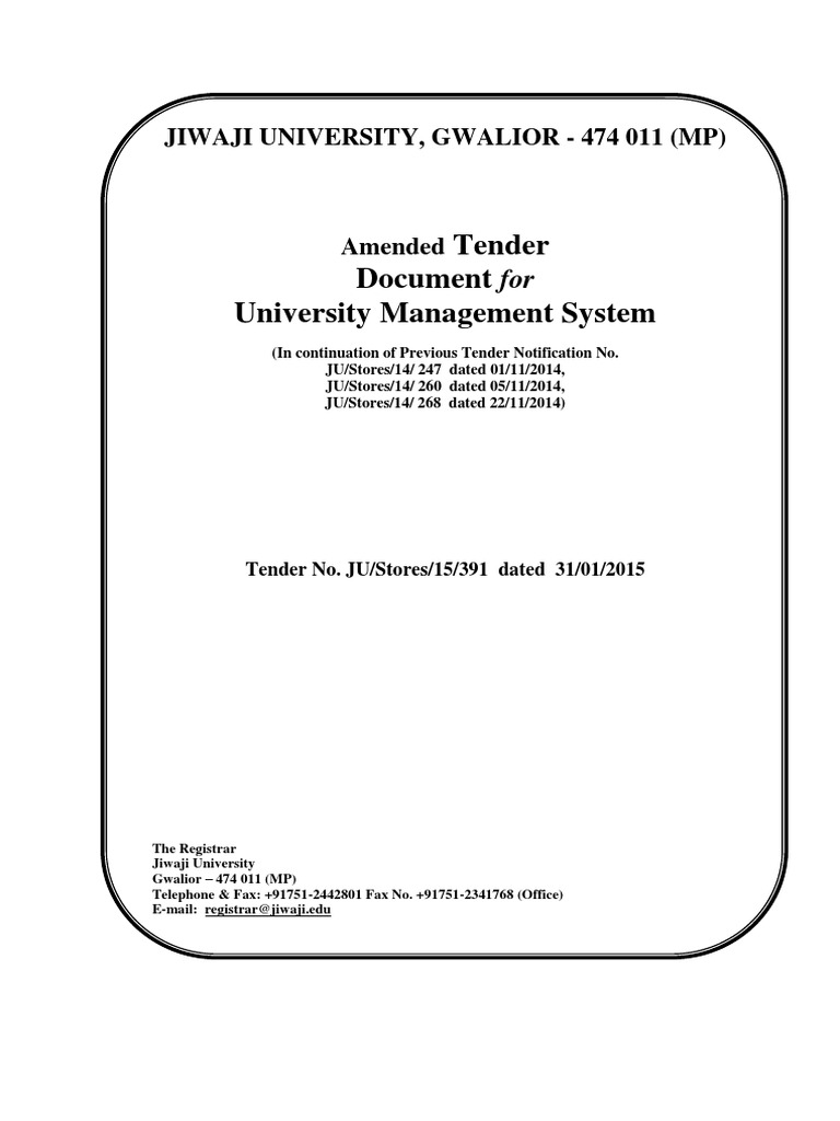 Amended Tender Document For University Management System 3101262 | PDF ...