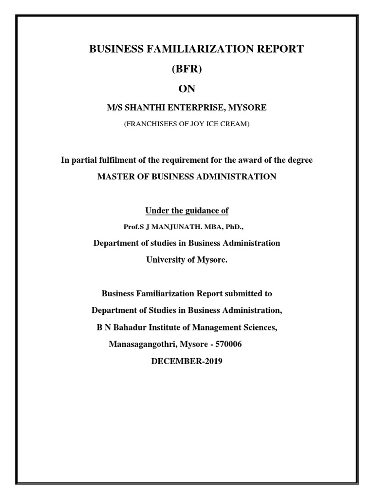 Business Familiarization Report1 | PDF | Master Of Business ...