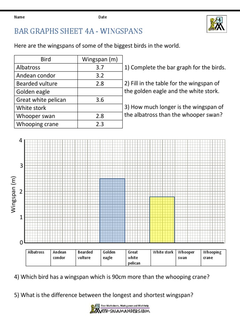 Bar Graphs Sheet 4A - Wingspans: Name Date | PDF | Birds | Neognathae