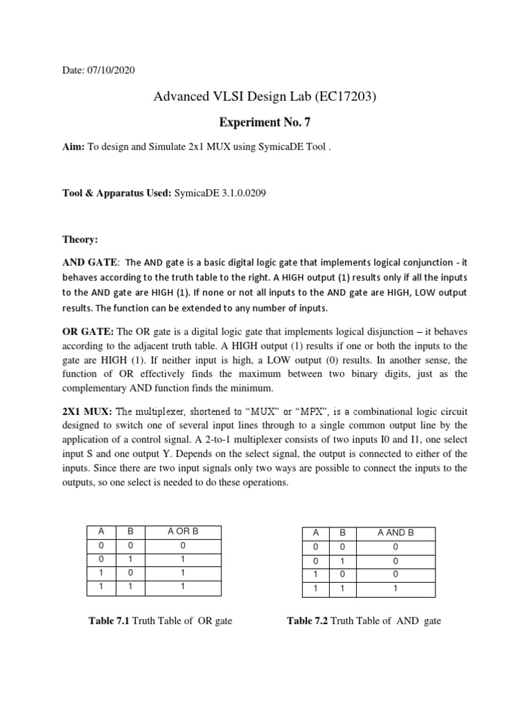 Advanced VLSI Design Lab (EC17203) : Experiment No. 7 | PDF | Logic Gate | Logic