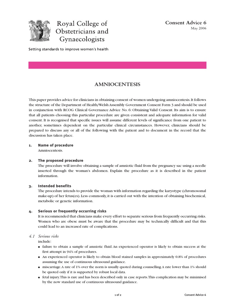 Consent 6 Amniocentesis 20062 | PDF | Human Reproduction | Medical ...