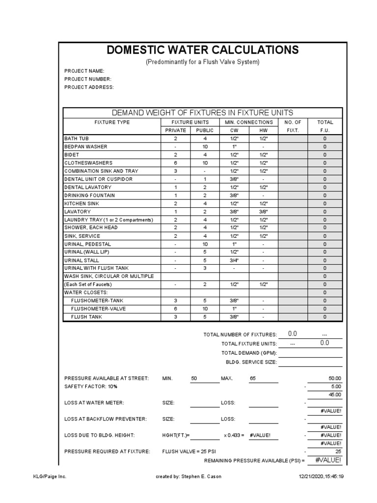 Domestic Water Calculations: Demand Weight of Fixtures in Fixture Units ...