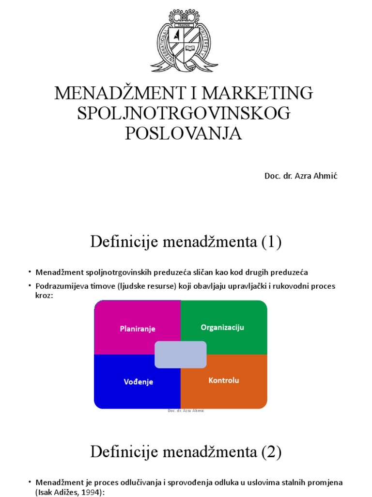 Predavanje 2 Menadzment Marketing Spoljna Trgovina 118730 | PDF