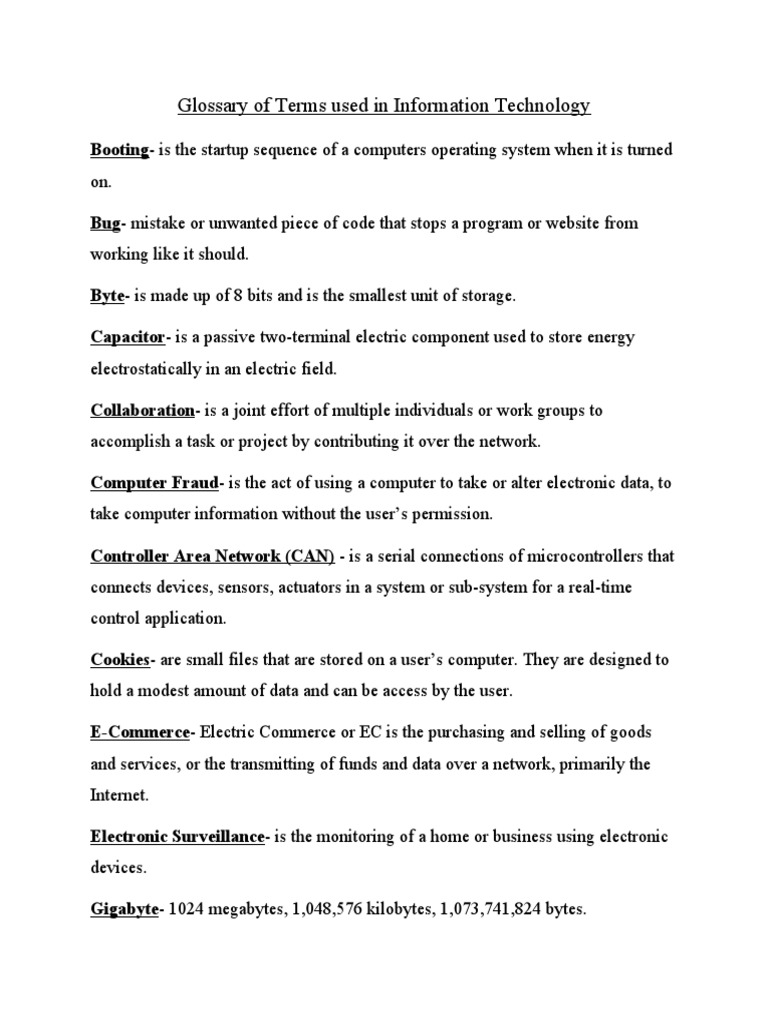 Glossary of Terms Used in Information Technology | PDF | Computer ...