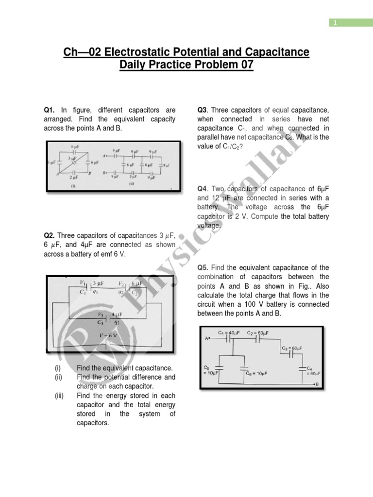 Ch-02 Electrostatic Potential and Capacitance Daily Practice Problem 07 ...