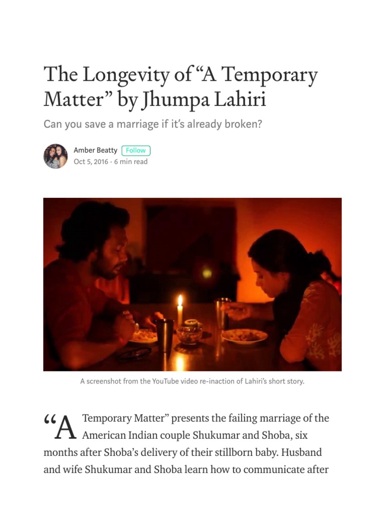 The Longevity of "A Temporary Matter" by Jhumpa Lahiri | PDF | Narration