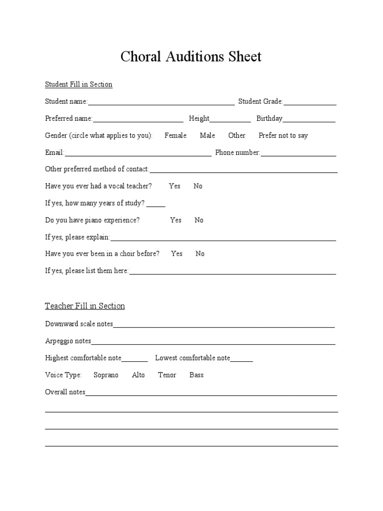 Choral Audition Information Sheet | PDF