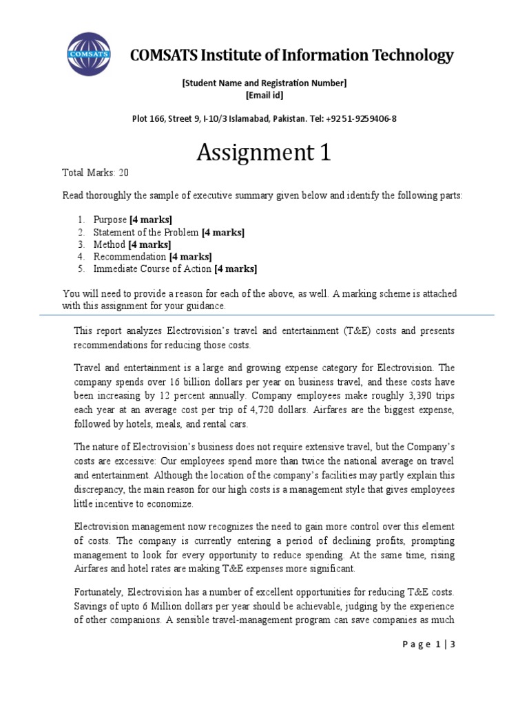 Assignment 1: COMSATS Institute of Information Technology | PDF ...
