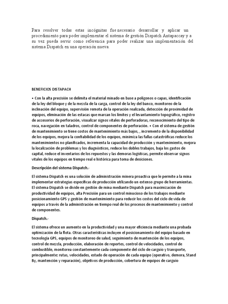 Descripción Del Sistema Dispatch. | PDF | Ingeniería de confiabilidad | Business