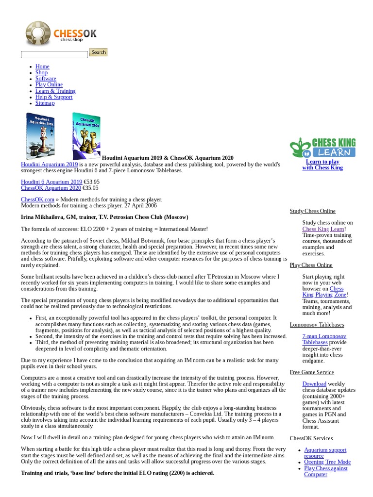 Modern Methods For Training A Chess Player. | PDF | Chess | Competitive ...