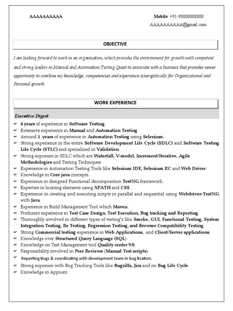 Manual Selenium 4 Years Experience | PDF | Selenium (Software ...