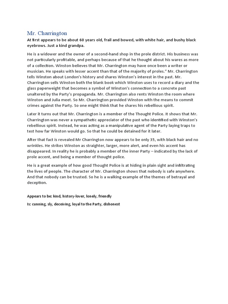 Mr. Charrington: Deceptive Ally in 1984 | PDF