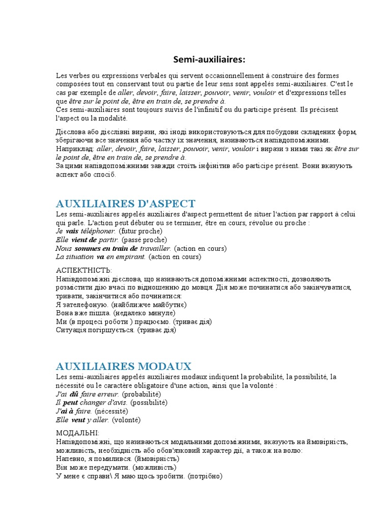 Les Verbes Semi-Auxiliaires | PDF
