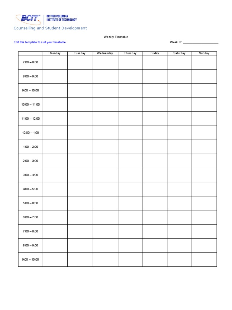 School Weekly Time Table Word Template | PDF