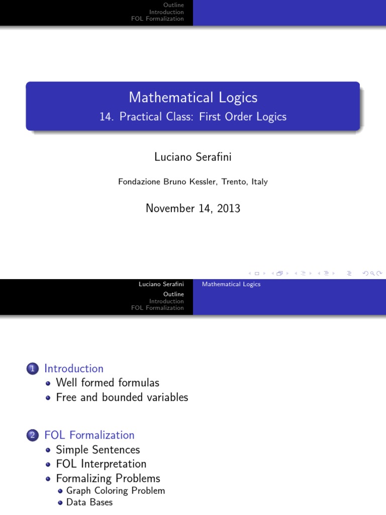 Mathematical Logics: 14. Practical Class: First Order Logics | PDF ...