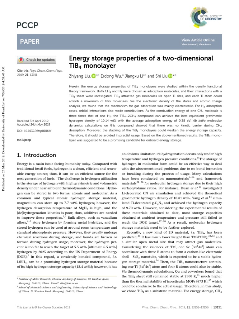 Paper: Energy Storage Properties of A Two-Dimensional Tib Monolayer ...