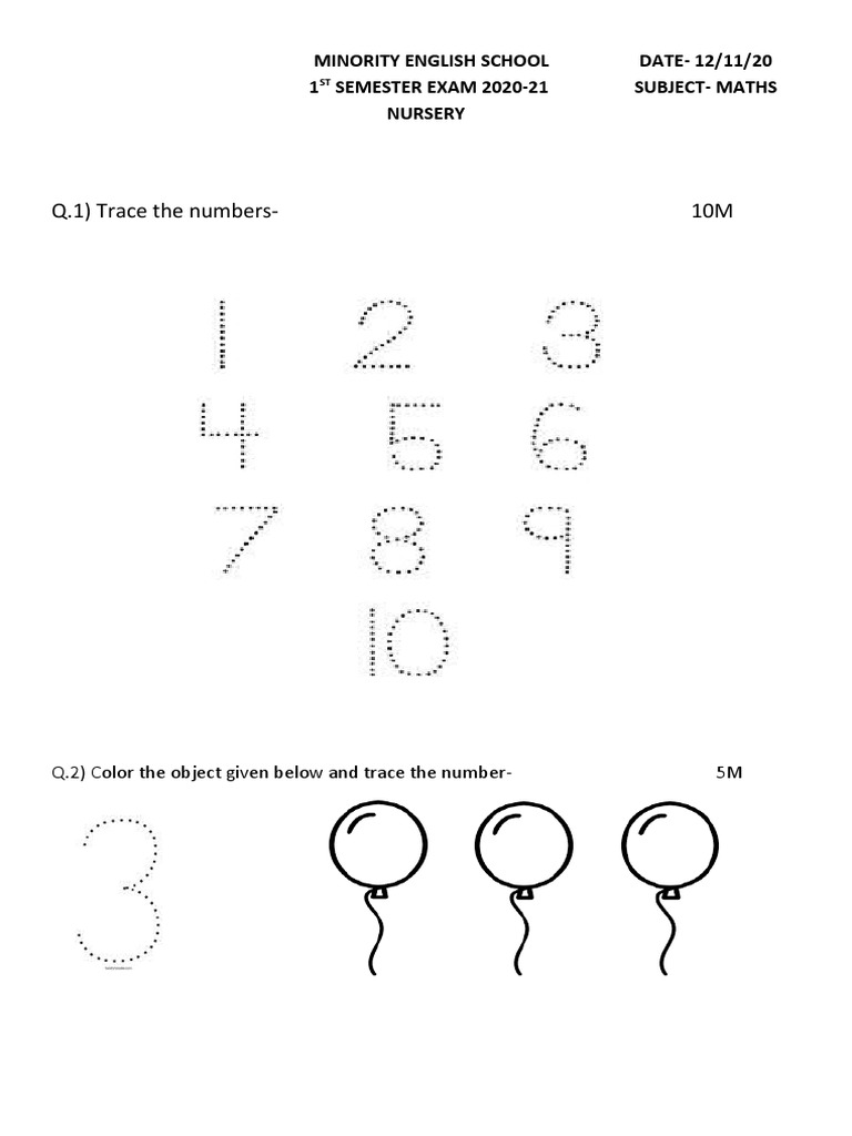 Q.1) Trace The Numbers-10m | PDF