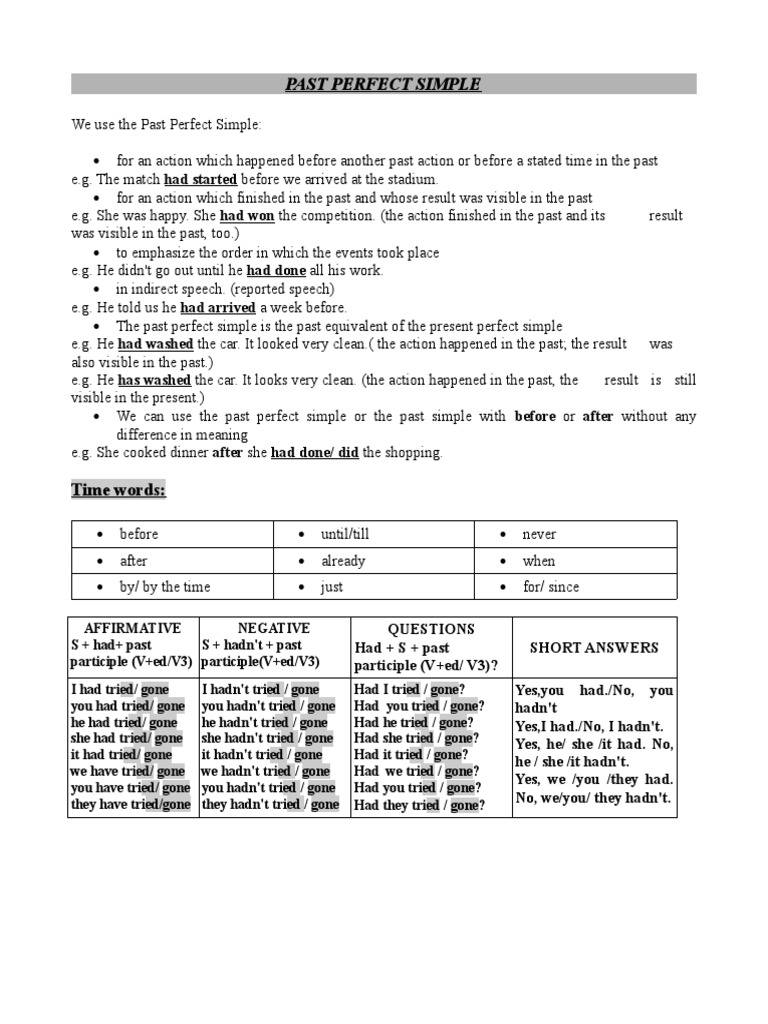 Past Perfect Simple | PDF | Languages | Language Arts & Discipline
