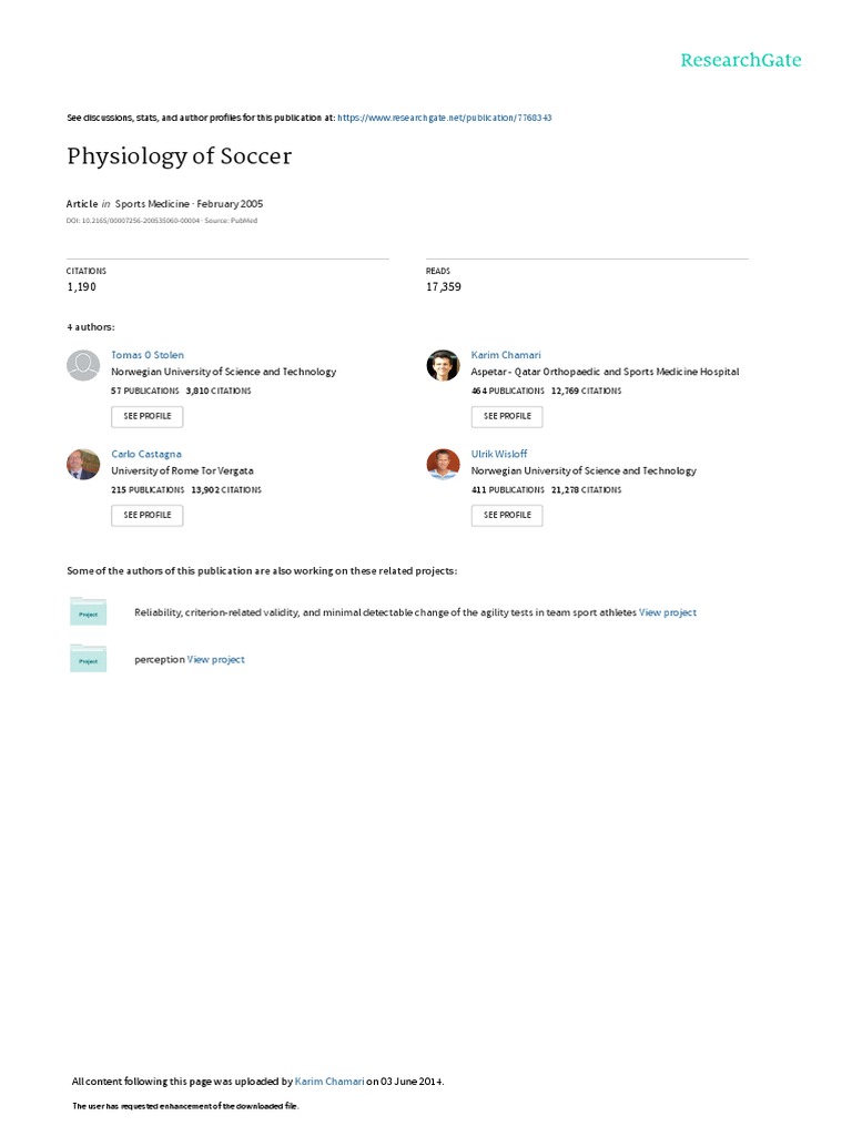 Physiology of Soccer: Sports Medicine February 2005 | PDF | Sports ...