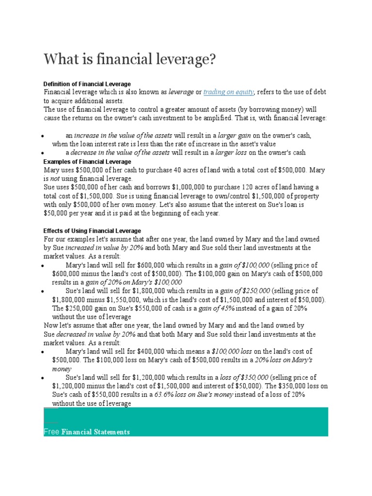 What Is Financial Leverage Pdf Leverage Finance Debt