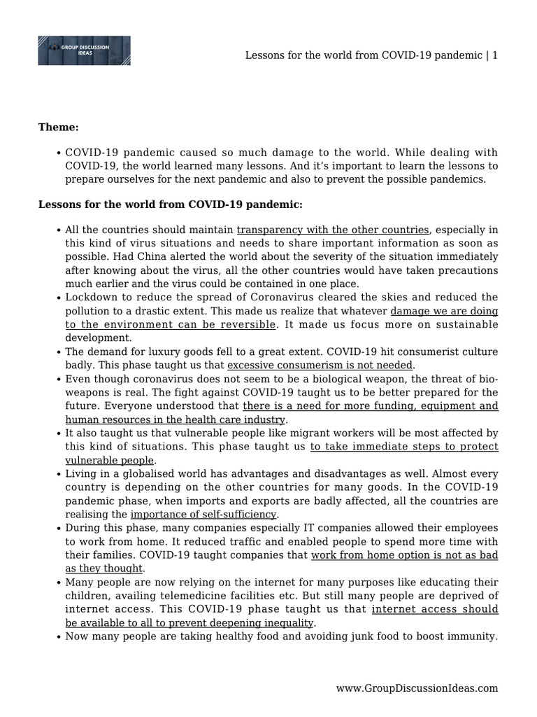 Lessons For The World From Covid 19 Pandemic Pdf