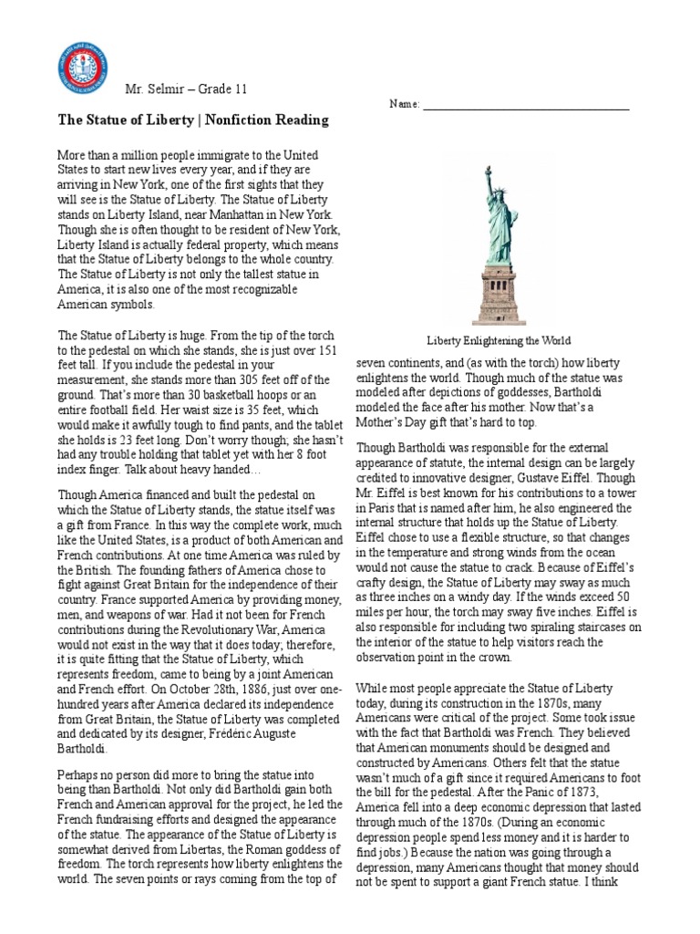 Reading Comprehension - The Statue of Liberty | PDF