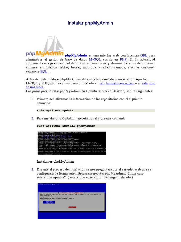 Instalar phpMyAdmin | PDF | Mi sql | Servidor HTTP Apache