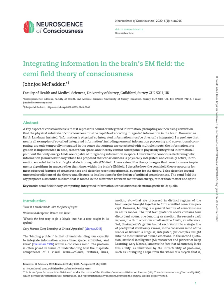 Integrating Information in The Brain's EM Field: The Cemi Field Theory ...