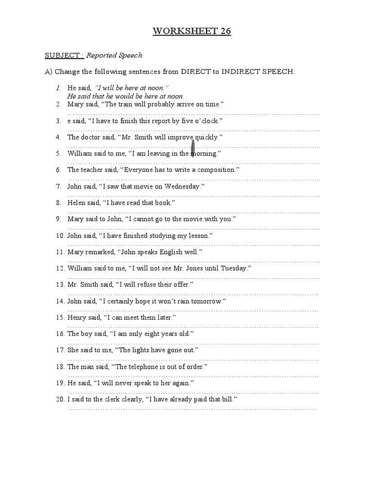 Direct and Indirect Speech Exercises | PDF