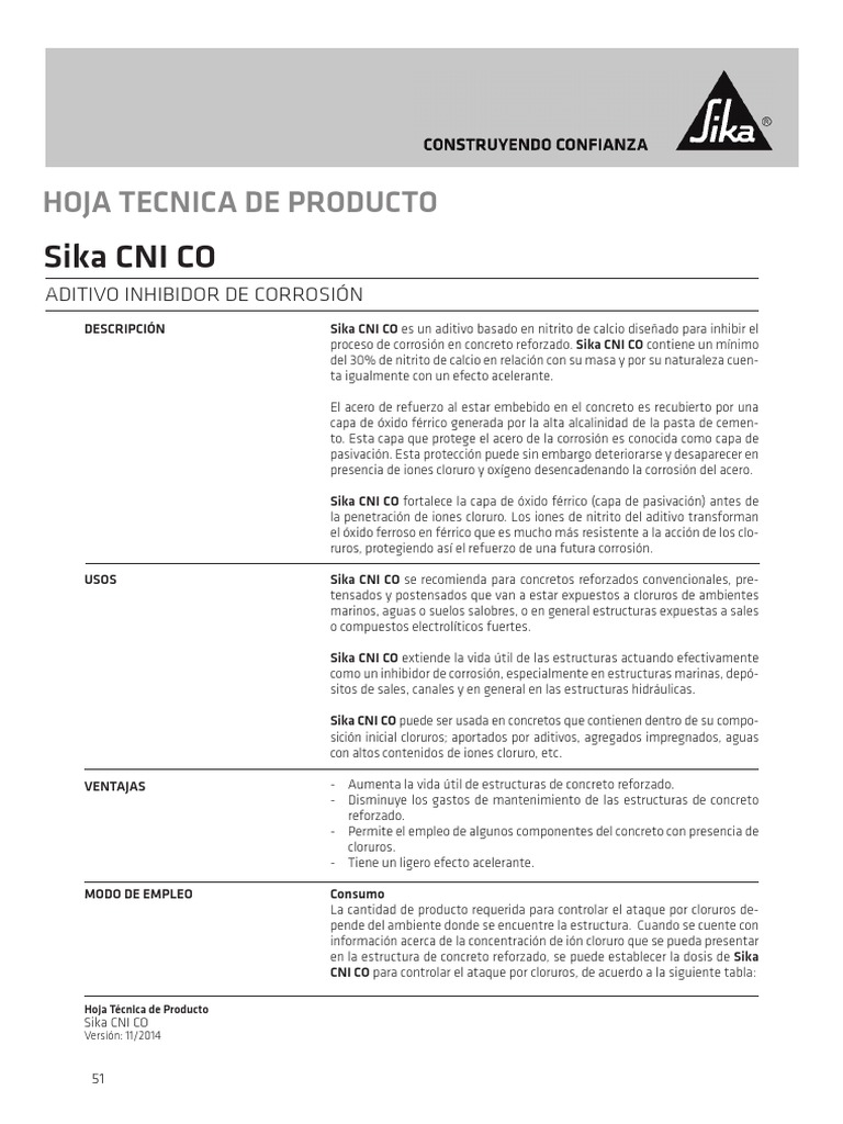 SIKA CNI Co | PDF | Corrosión | Hormigón