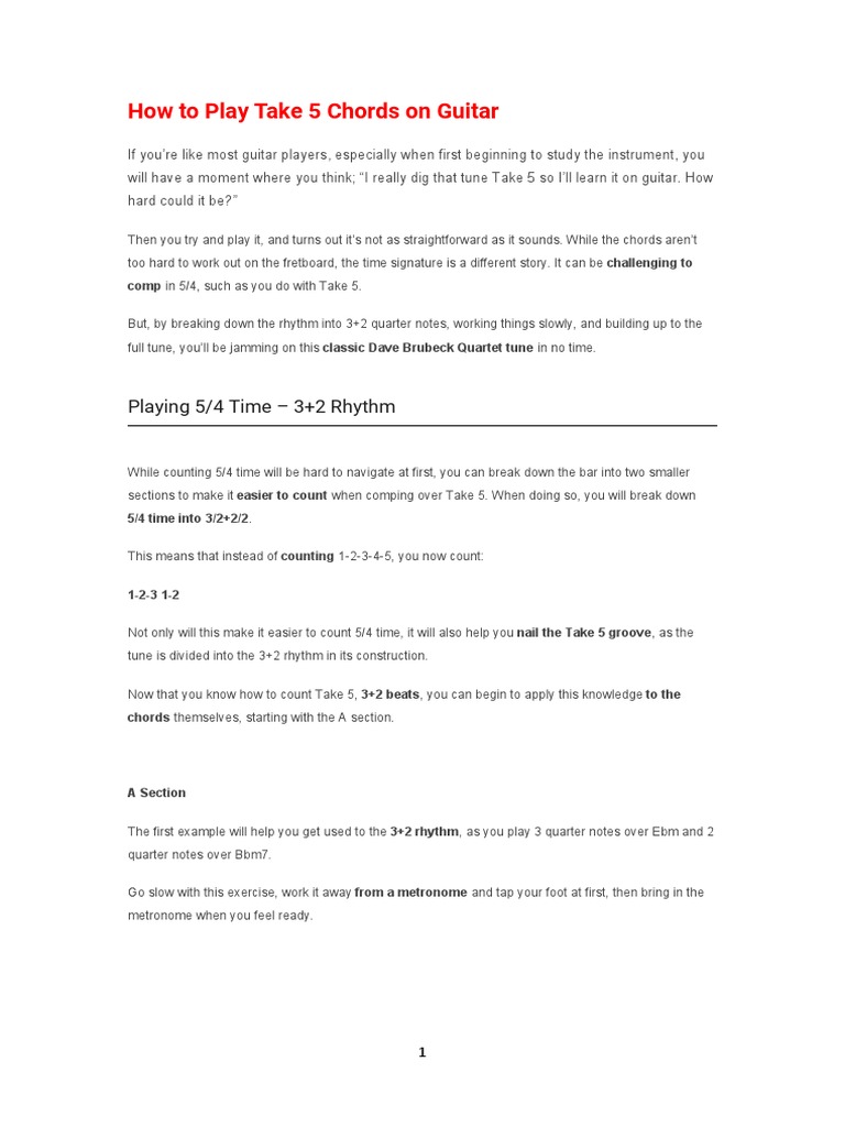How To Play Take 5 Chords On Guitar | PDF | Guitars | Musical Compositions