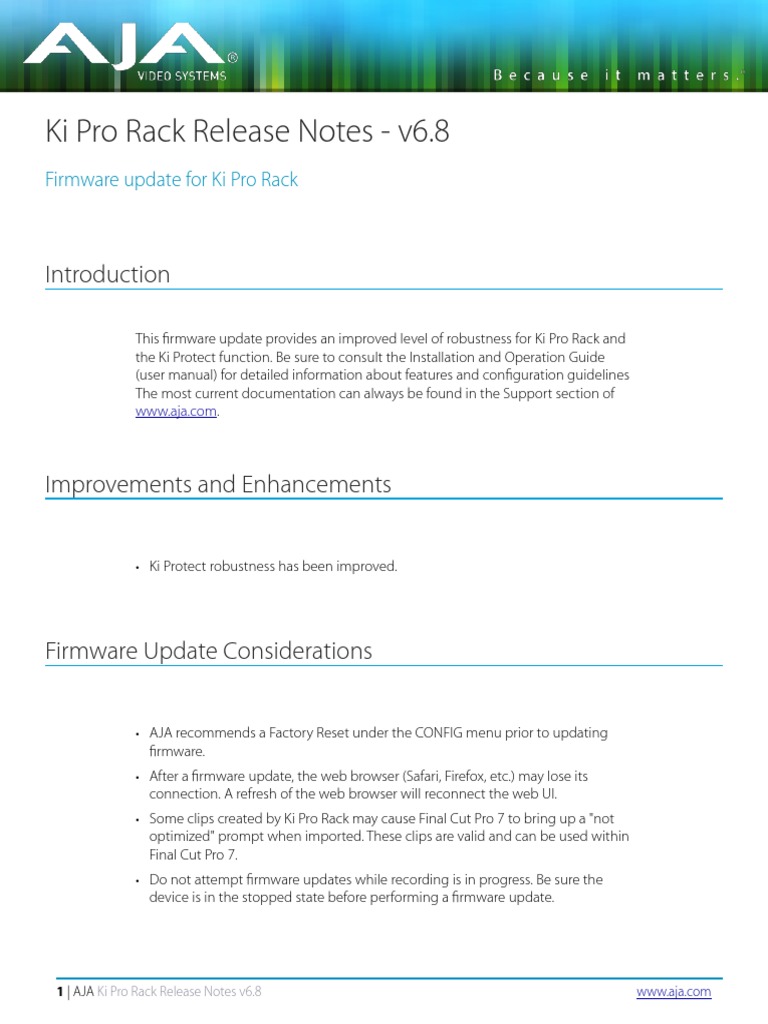 Ki Pro Rack Firmware Update v6.8 | PDF
