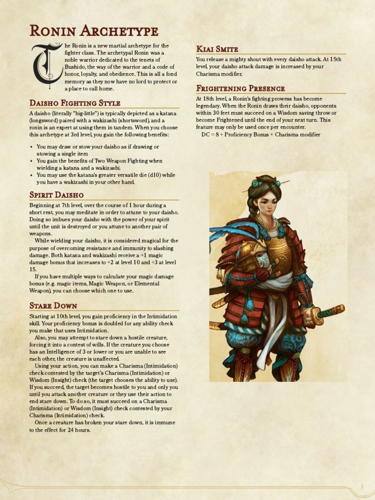 Ronin Archetype PDF | PDF | Dungeons & Dragons | Wizards Of The Coast