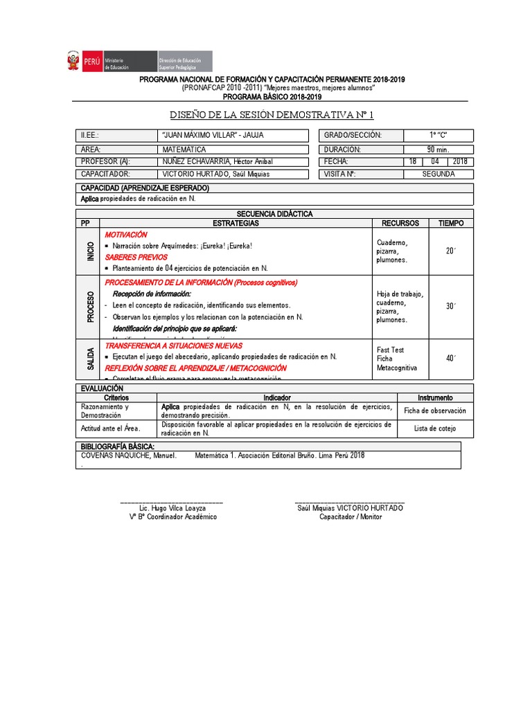 Modelo-Sesion-De-Aprendizaje-De-Matematica Minedu | PDF | Evaluación neuropsicológica | Aprendizaje