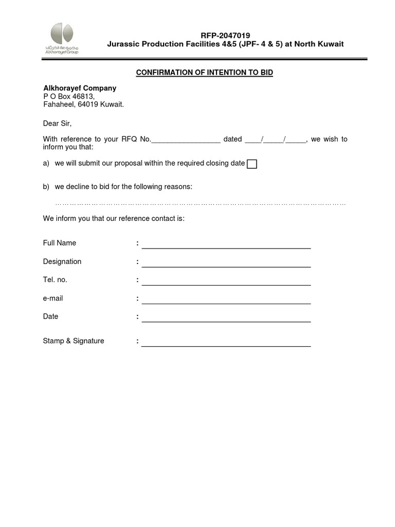 05-Confirmation of Intention To Bid | PDF