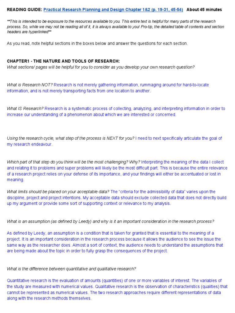 Michaela Wilcox - Reading Practical Research Planning and Design Chapter 1 2 P | PDF ...
