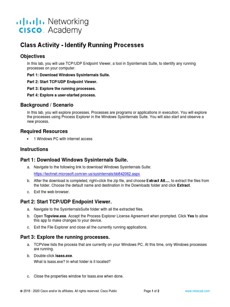 Class Activity - Identify Running Processes: Objectives | PDF ...