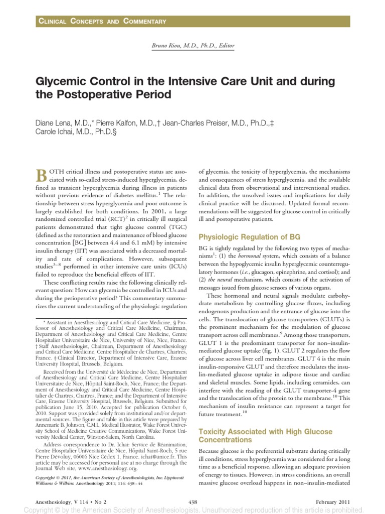 Glycemic Control in The Intensive Care Unit and During The ...