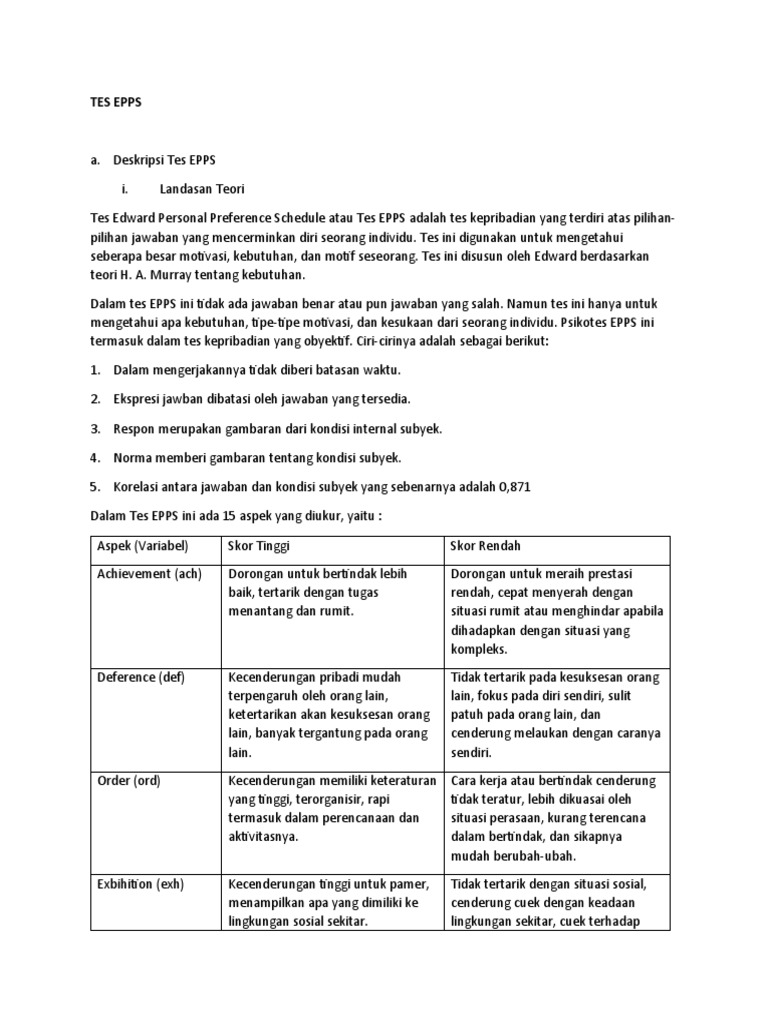 Tes Epps | PDF | Pengembangan Diri
