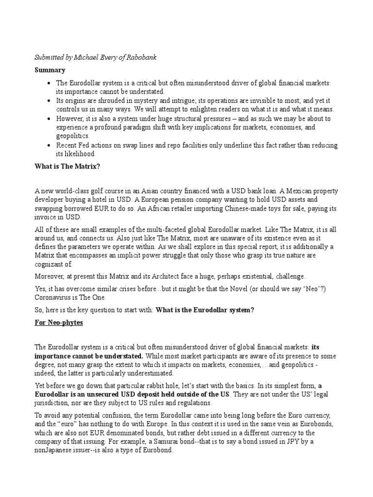 Understanding The Matrix: An Introduction to the Global Eurodollar ...