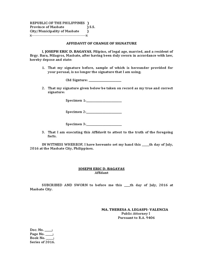 Affidavit of Change of Signature | PDF | Politics