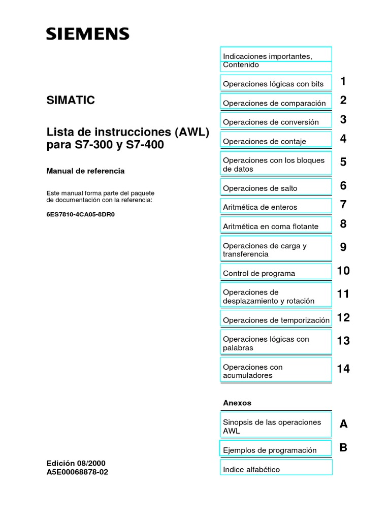 Lista de Instrucciones AWL para S7-300 - S7-400 PDF | PDF | Lenguaje de ...