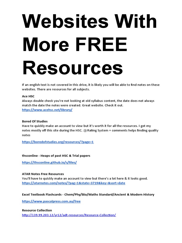 Websites With More FREE Resources: Ace HSC | PDF | Career & Growth
