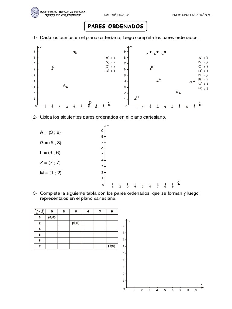 7 Practica Pares Ordenados | PDF | Geometría | Enseñanza de matemática