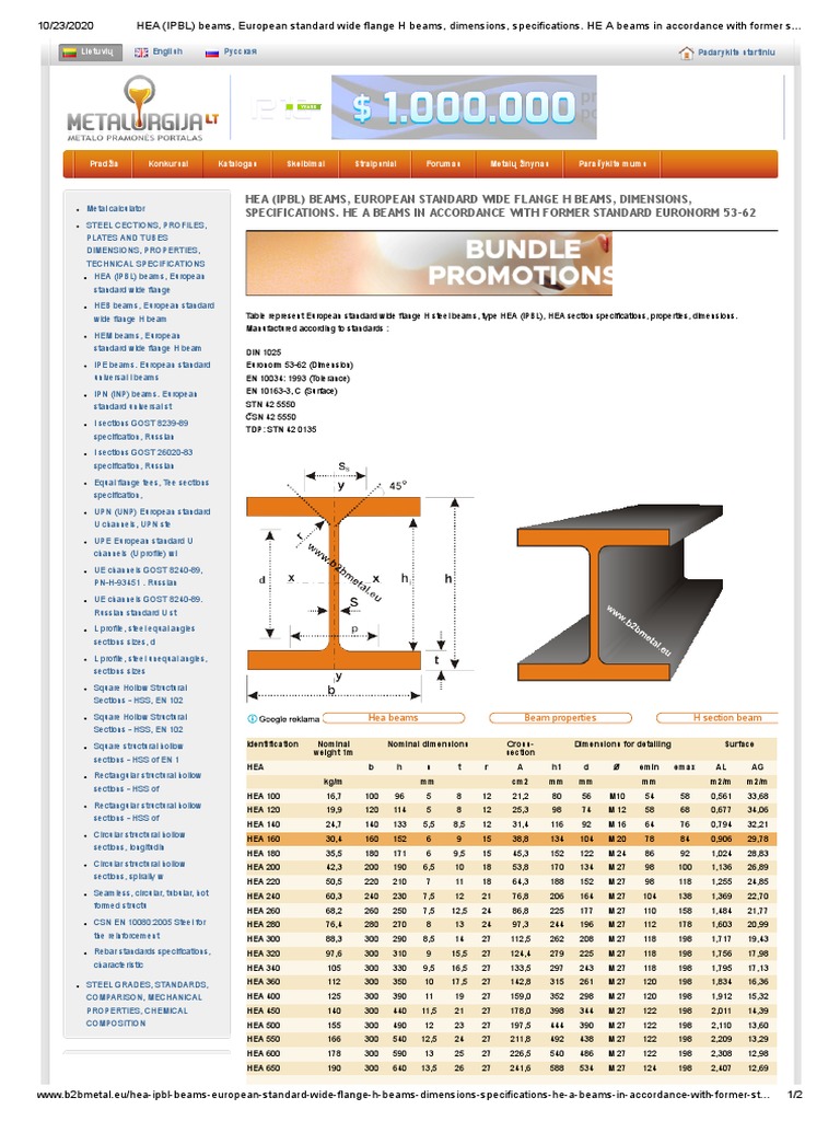 HEA (IPBL) Beams, European Standard Wide Flange H Beams, Dimensions, Specifications. HE A Beams ...