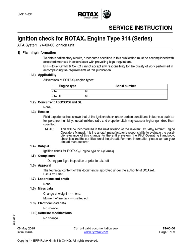SI-914-034 - Ignition Check For ROTAX Engine Type 914 (Series) | PDF ...